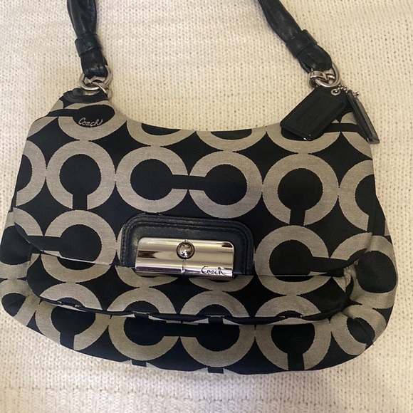 Coach | Bags | Coach Button Closure Purse Shoulder Bag Black And Grey ...